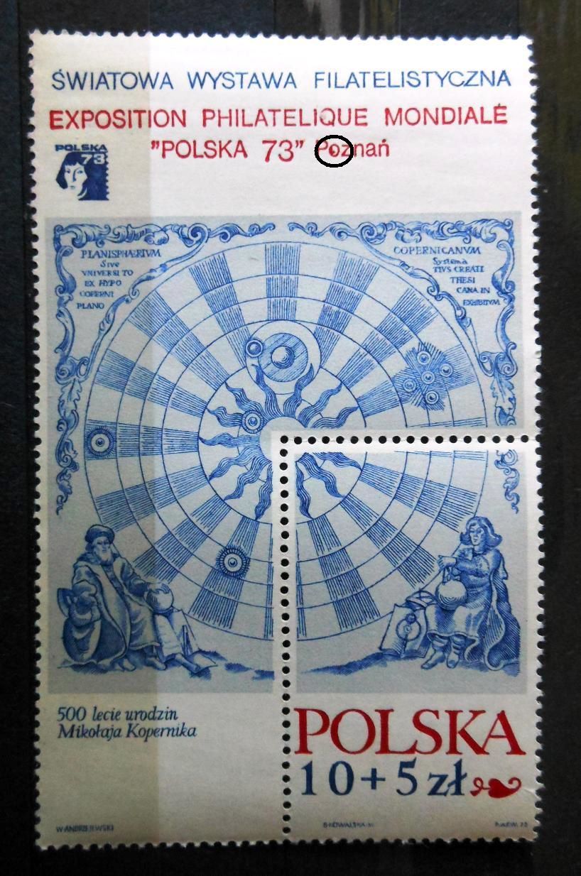 Polen 1972 - 500. Jahrestag der Geburt von Nicolaus Copernicus, Fehler B2 Punkt in o in Poznań